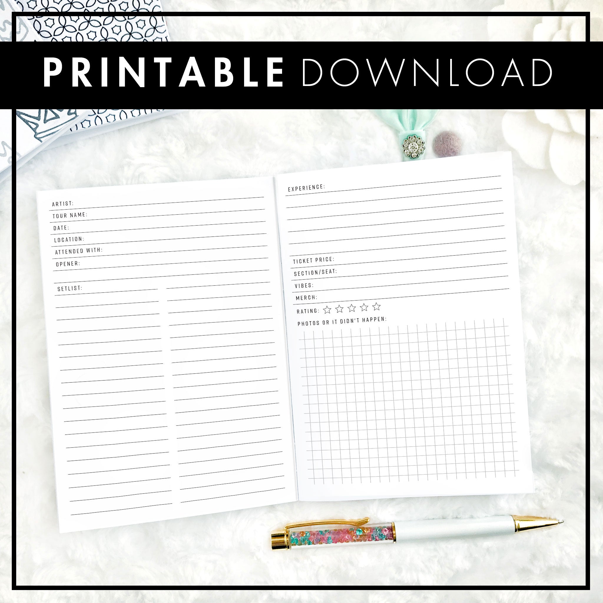 Concert Memory Keeper | Setlist Journal | LPA Printable – Lights ...